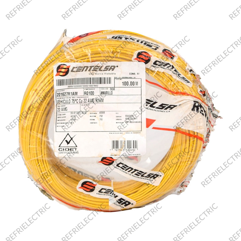 CENTELSA - CABLE COBRE AISLADO TFFN AUTOMOTRIZ/ILUMINACION N° 22 600V ...